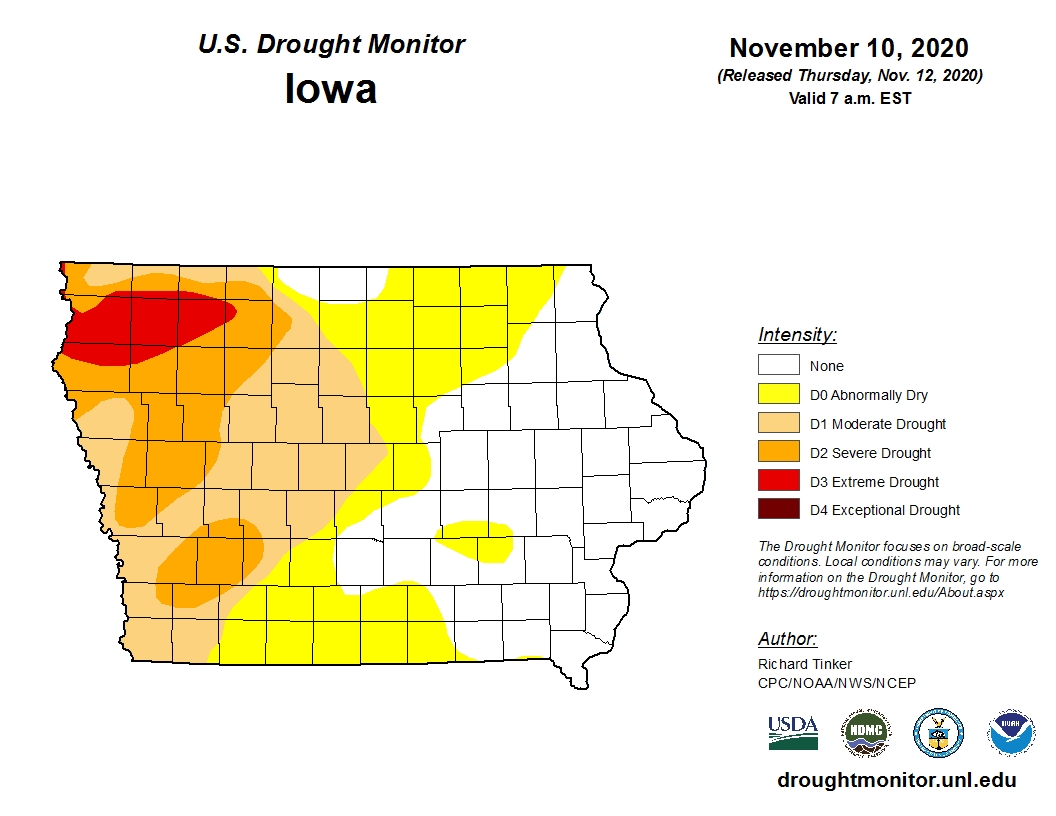 Drought Monitor shows western Iowa improvement | Iowa Agribusiness Network