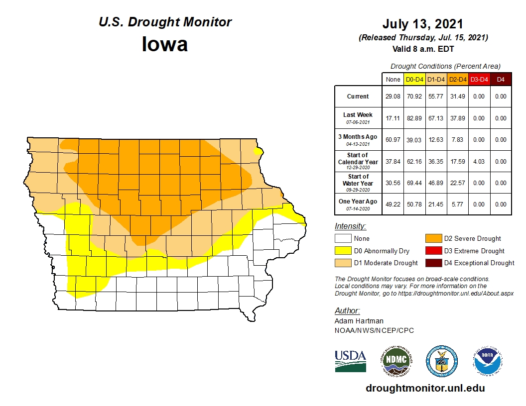 Iowa sees improvement in latest Drought Monitor | Iowa Agribusiness Network
